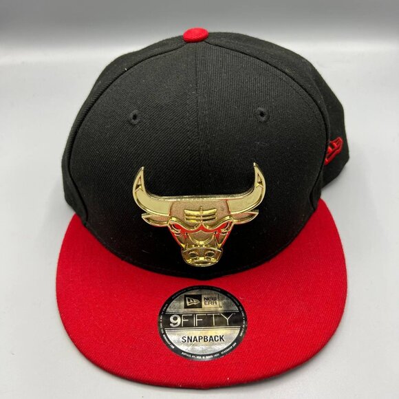 New Era | Accessories | Chicago Bulls Hat Men Black Gold Metal Logo ...